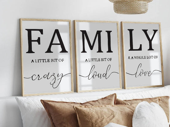 Set of 3 Wall Art Prints,family Style. – Icadeau